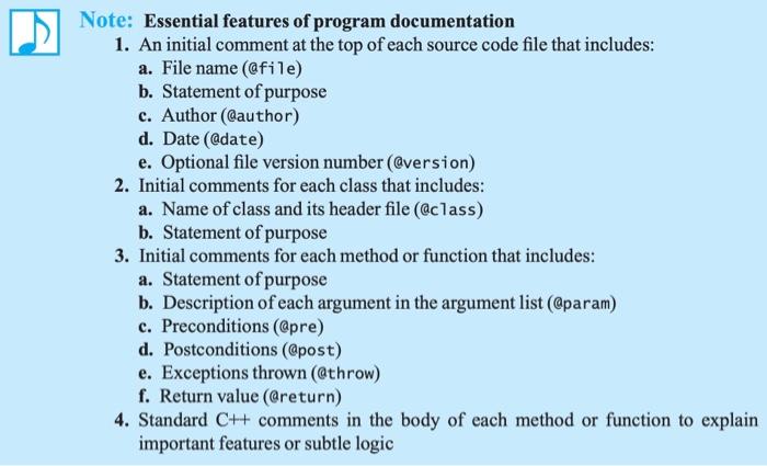 Solved Use c++ and javadoc-style tags and comment shown in | Chegg.com