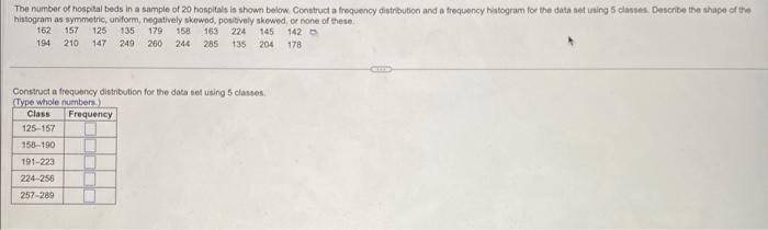 Solved The number of hospital beds in a sample of 20 | Chegg.com