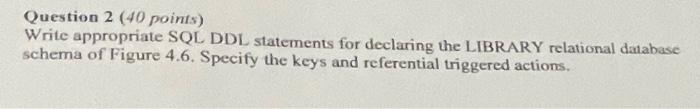 Solved Question 2 ( 40 points) Write appropriate SQL DDL | Chegg.com