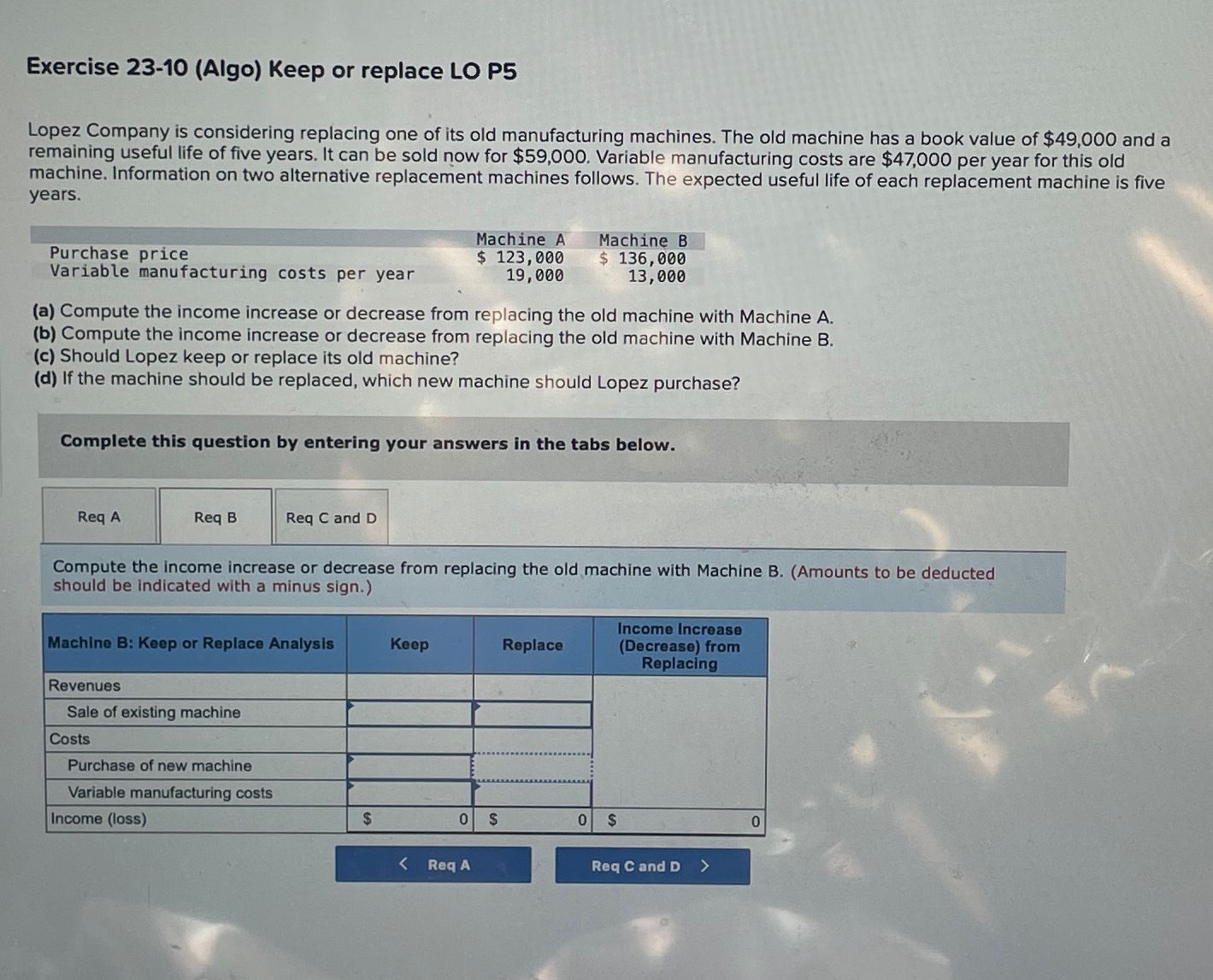 Solved Exercise 23-10 (Algo) ﻿Keep or replace LO P5Lopez | Chegg.com