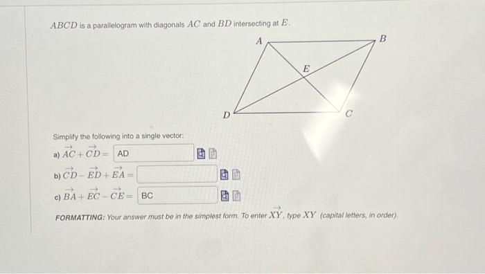Solved ABCD is a parallelogram with diagonals AC and BD | Chegg.com