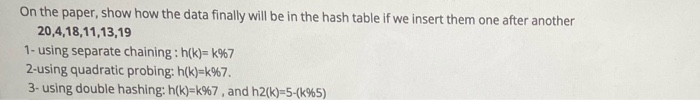 Solved au WN- Separate chaining Quadratic probing Double | Chegg.com