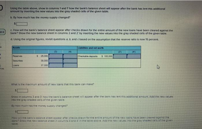 Solved Using the table above, show in columns 1 and 1 how | Chegg.com