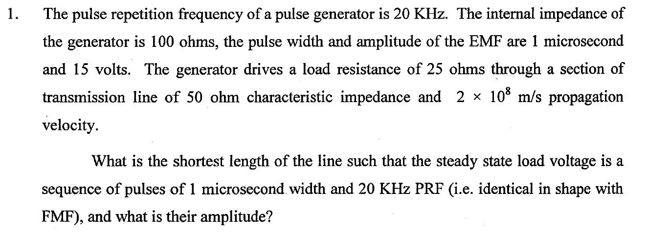 The pulse repetition frequency of a pulse generator | Chegg.com