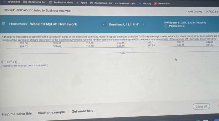 = Homework: Week 10 MyLab Homework Question 4 | Chegg.com