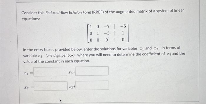 Solved Consider this Reduced-Row Echelon Form (RREF) of the | Chegg.com