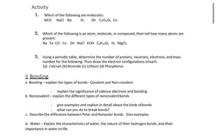 Solved Activity 1. Which of the following are molecules: NCO | Chegg.com