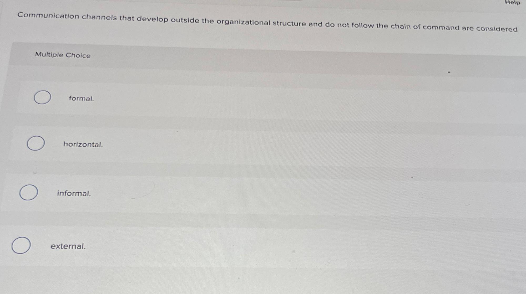 Solved HelpCommunication channels that develop outside the | Chegg.com