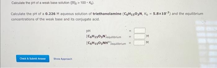 Solved Calculate the pH of a weak base solution | Chegg.com