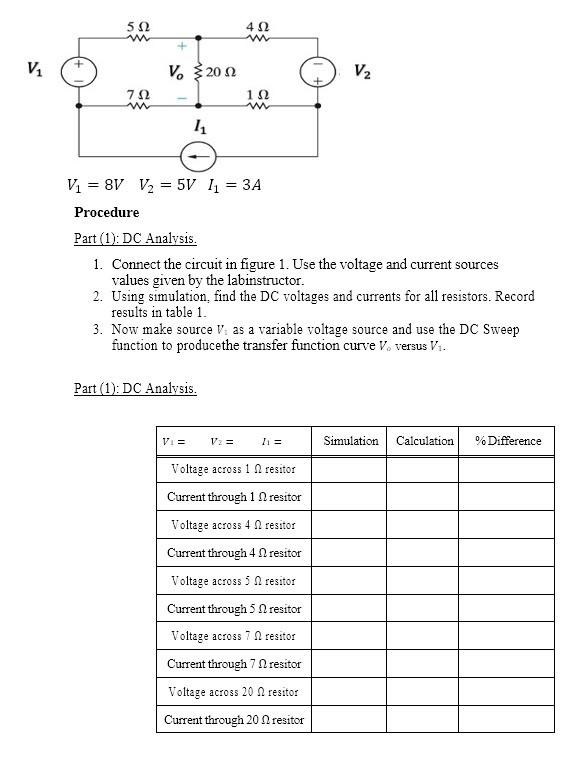 Solved V1=8VV2=5VI1=3 A Procedure Part (1): DC Analysis. 1. | Chegg.com
