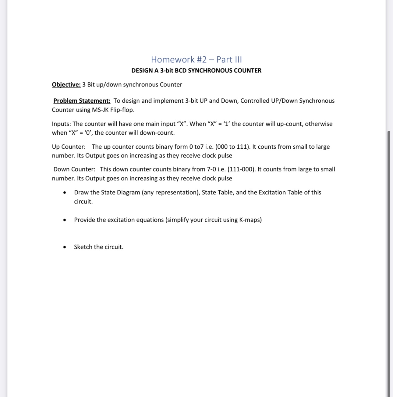 Solved Homework #2 - ﻿Part IIIDESIGN A 3-bit BCD SYNCHRONOUS | Chegg.com