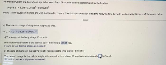 Solved The median weight of a boy whose age is between 0 and | Chegg.com