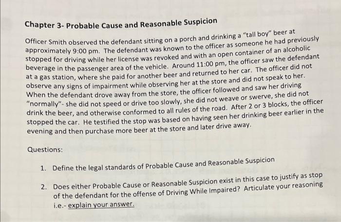 Solved Chapter 3-Probable Cause and Reasonable Suspicion | Chegg.com