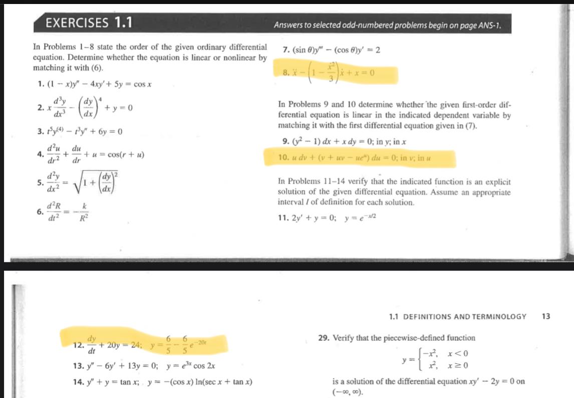 Solved Please answer these highlighted quick differential | Chegg.com