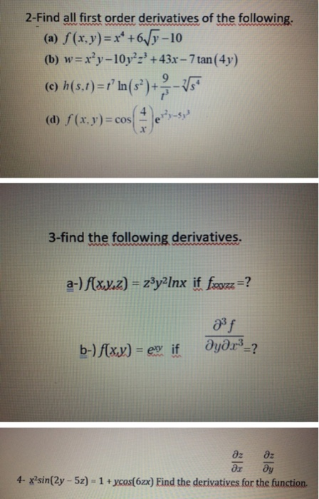Solved 2-Find all first order derivatives of the following. | Chegg.com
