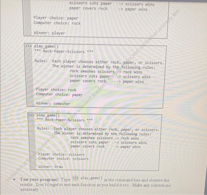 Solved Program 2: Rock-Paper-Scissors (30 marks) a) Write a | Chegg.com