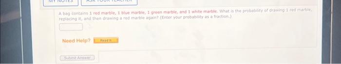 Solved A bag contains 1 red marble, 1 blue marbie, 1 preen | Chegg.com