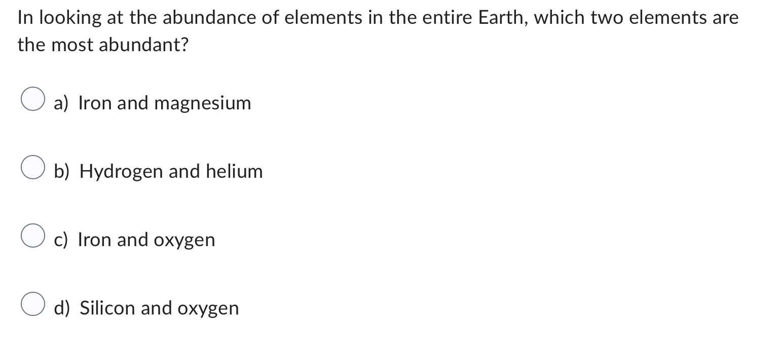Solved In looking at the abundance of elements in the entire | Chegg.com