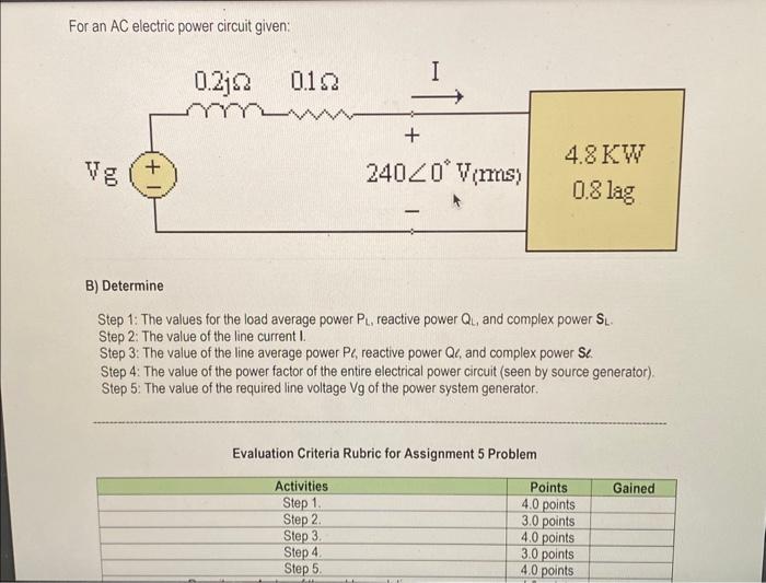 [Solved]: For an AC electric power circuit given: B) Determ