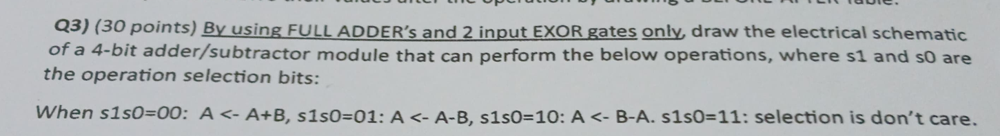 Solved **Q3 (30 ﻿points):** ﻿ **By ﻿using FULL ADDERs and | Chegg.com