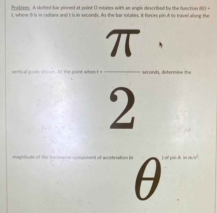 Solved Problem: A slotted bar pinned at point O rotates with | Chegg.com