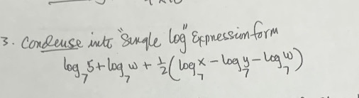 Solved 3. Condense into Single log Expression form log, 5+ | Chegg.com