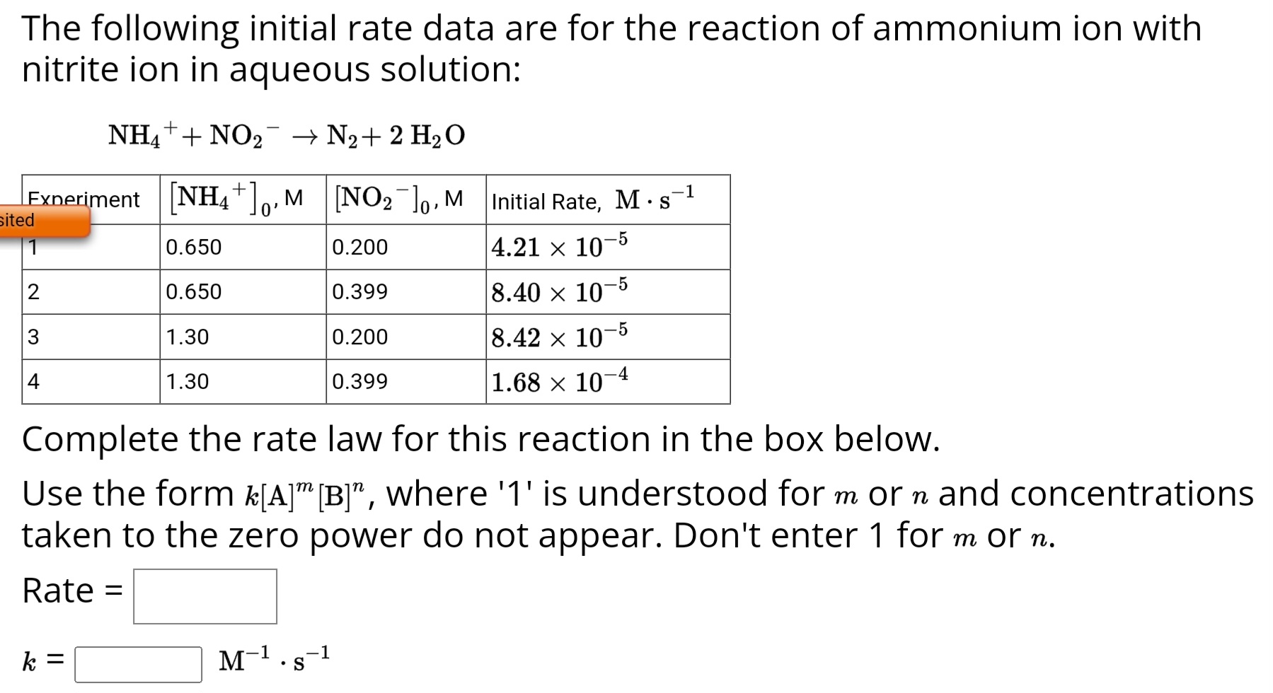 Solved The following initial rate data are for the reaction | Chegg.com