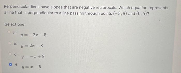 Solved Perpendicular lines have slopes that are negative | Chegg.com