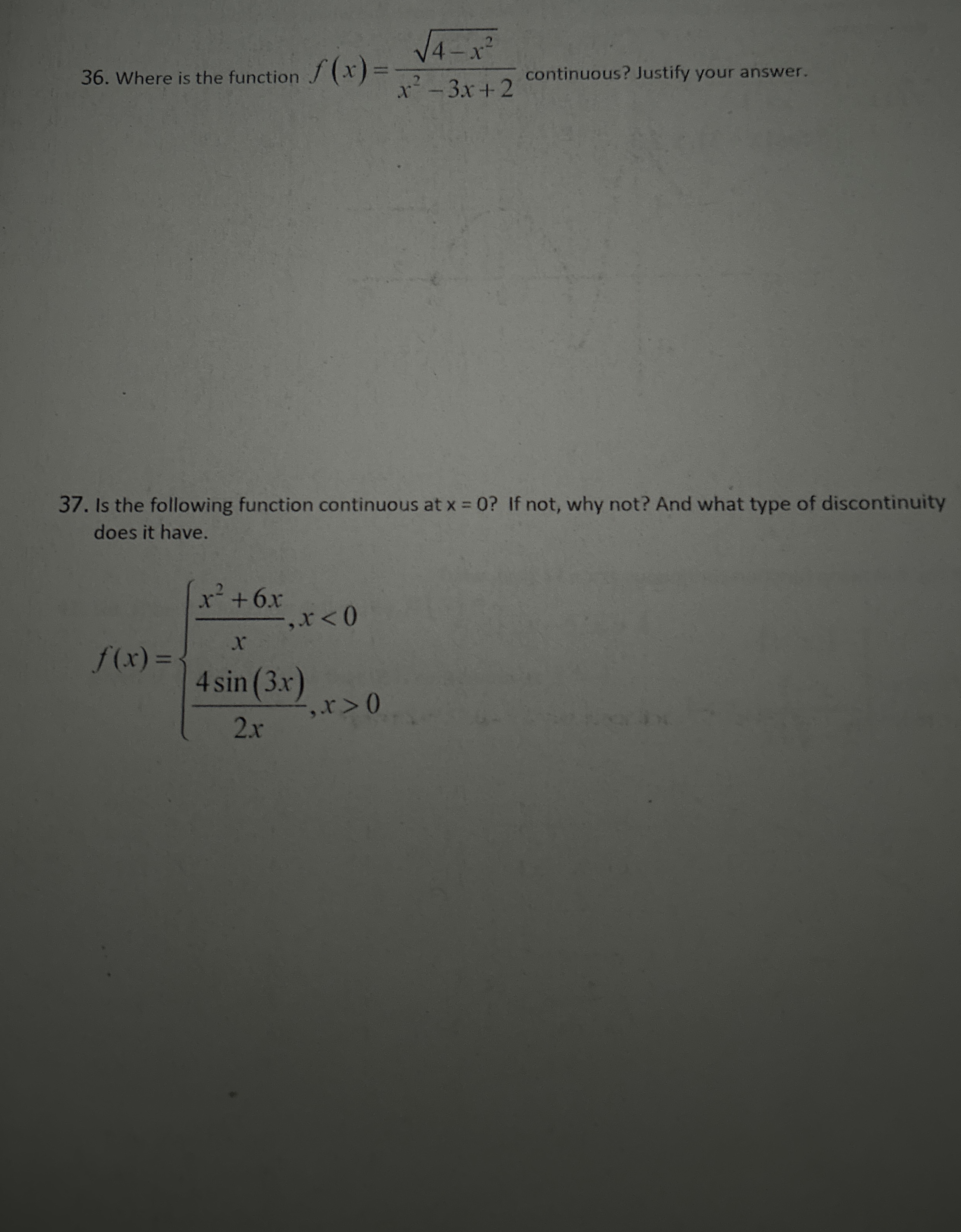 Solved Where is the function f(x)=4-x22x2-3x+2 ﻿continuous? | Chegg.com