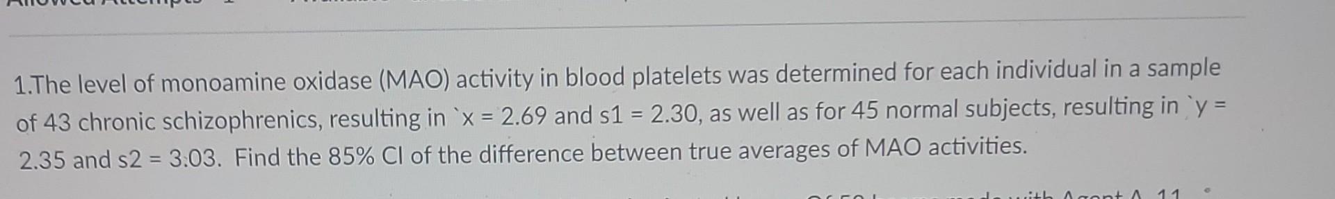 Solved 1.The level of monoamine oxidase (MAO) activity in | Chegg.com