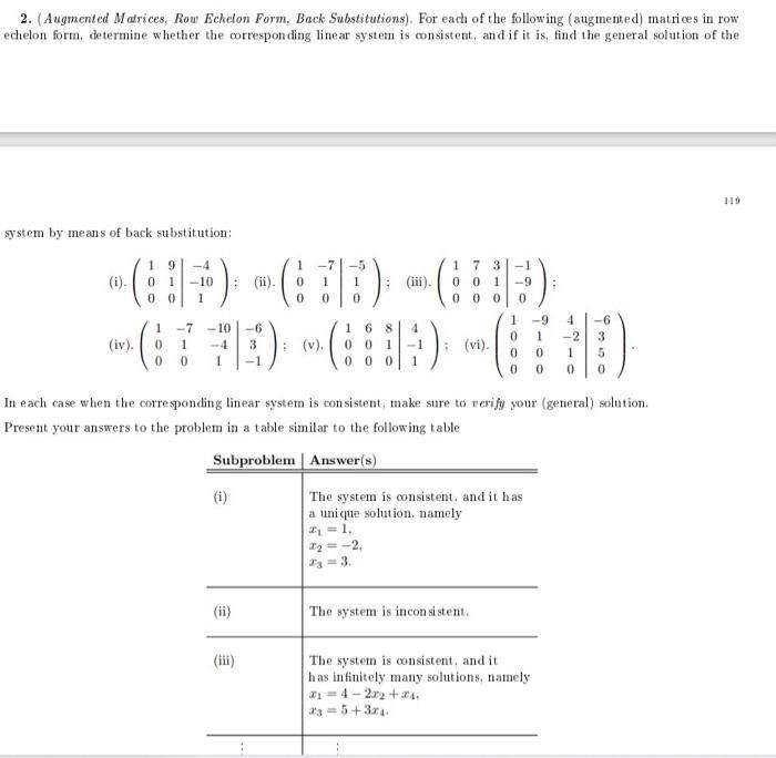 Solved 2. (Augmented Matrices, Row Echelon Form. Back | Chegg.com