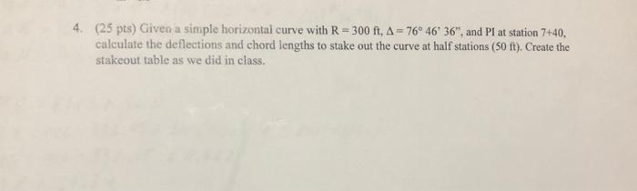 Solved 4. (25 pts) Given a simple horizontal curve with | Chegg.com