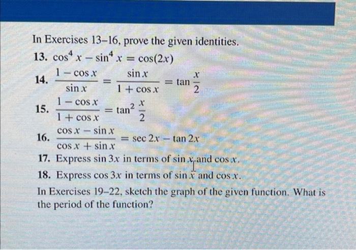 Solved In Exercises 13-16, prove the given identities. 13. | Chegg.com