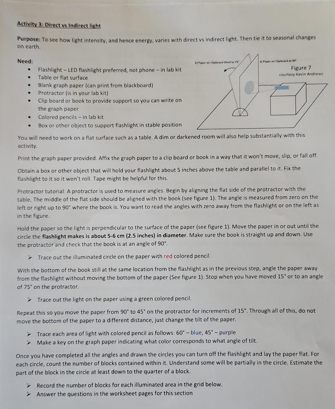 Activity 3: Direct vs Indirect light Purpose: To see | Chegg.com