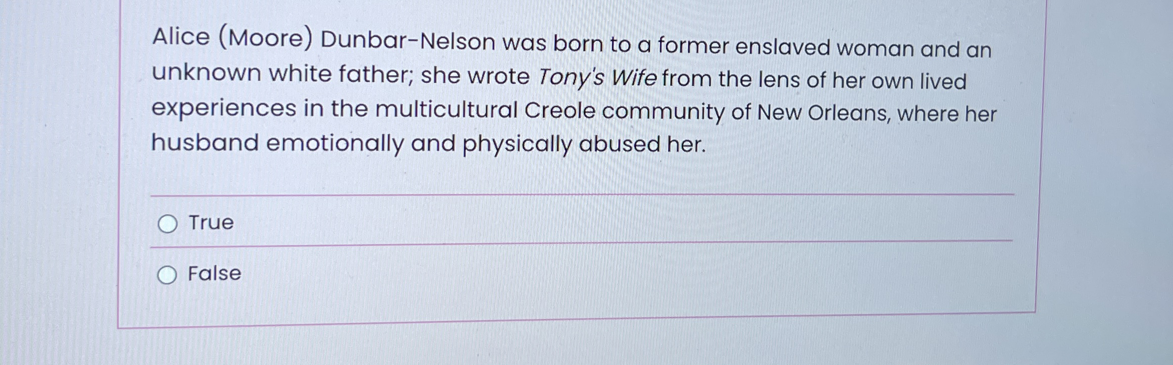 Solved Alice (Moore) ﻿Dunbar-Nelson was born to a former | Chegg.com