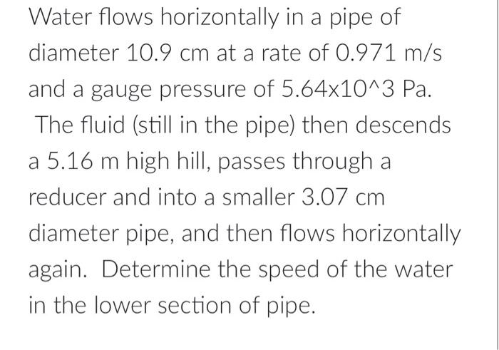 Solved Water flows horizontally in a pipe of diameter 10.9 | Chegg.com