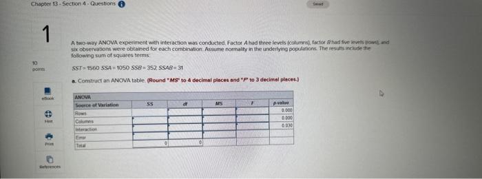 Solved A two-way ANOVA experiment wah interaction was | Chegg.com