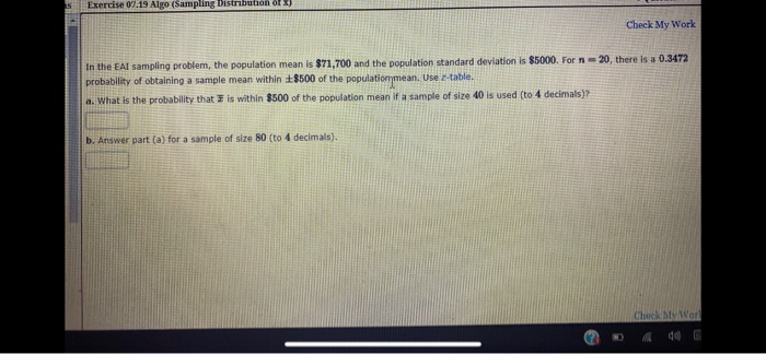 Solved Exercise 07.19 Algo (Sampling Distribution of x) | Chegg.com