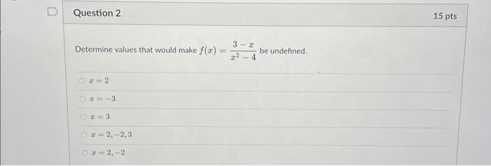 Solved Determine values that would make f(x)=x2−43−x be | Chegg.com