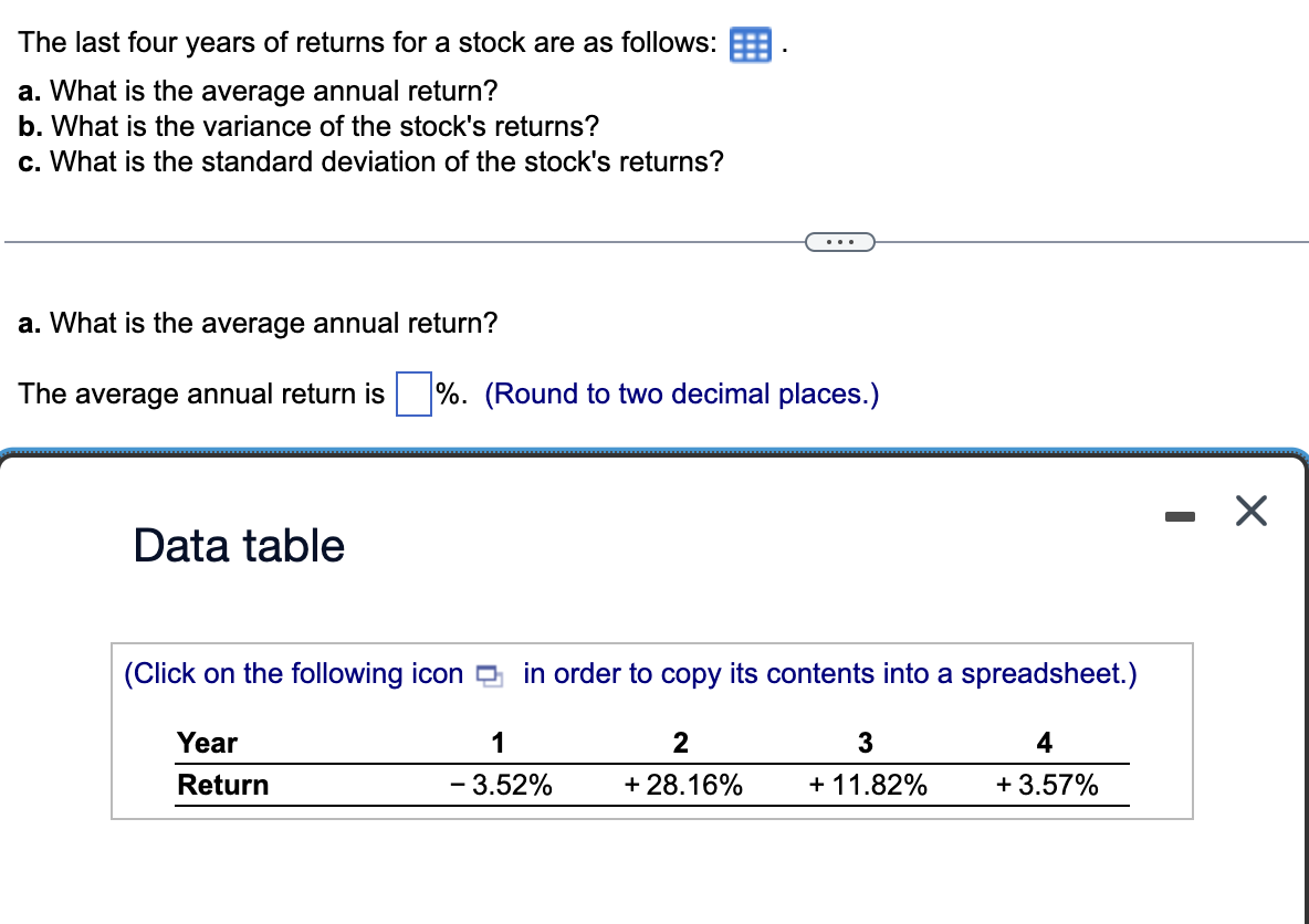 Solved Data table(Click on the following icon 만 ﻿in order to | Chegg.com
