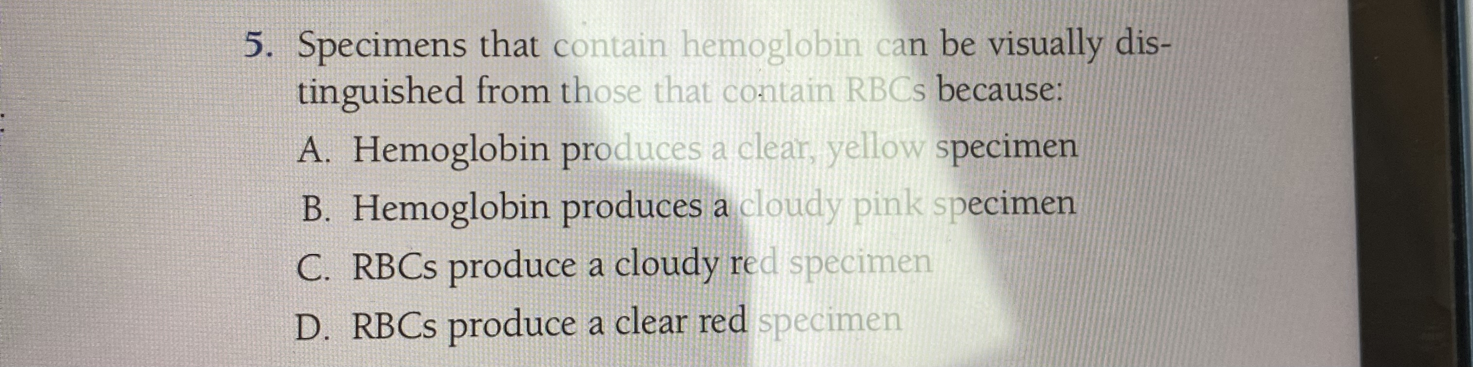 Solved Specimens that contain hemoglobin can be visually | Chegg.com