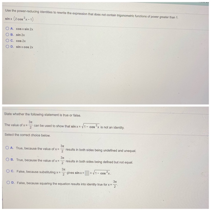 Solved Use the power-reducing identities to rewrite the | Chegg.com