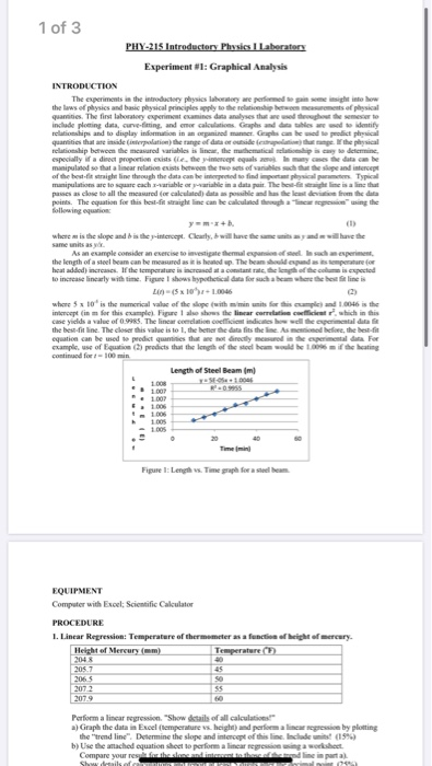 Solved and 1 of 3 PHY-215 Introductory Physics I Laboratory | Chegg.com