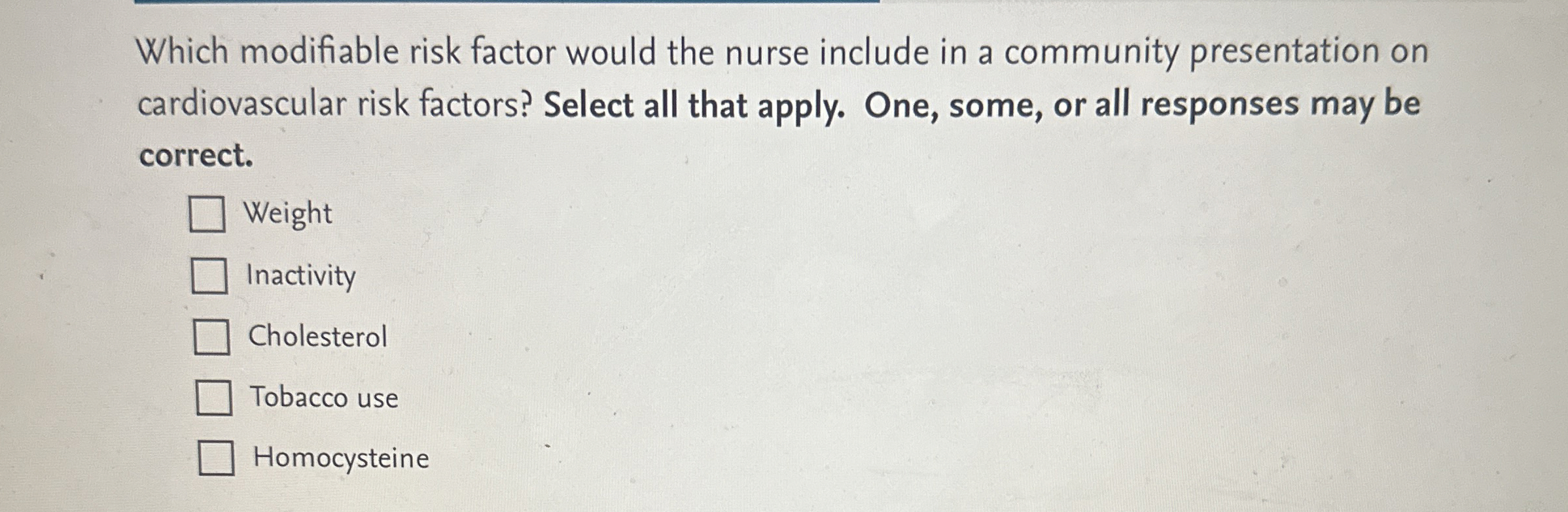 Solved Which modifiable risk factor would the nurse include | Chegg.com