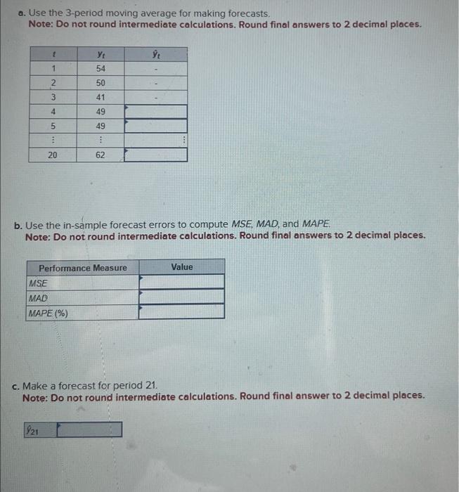 Solved a. Use the 3-period moving average for making | Chegg.com