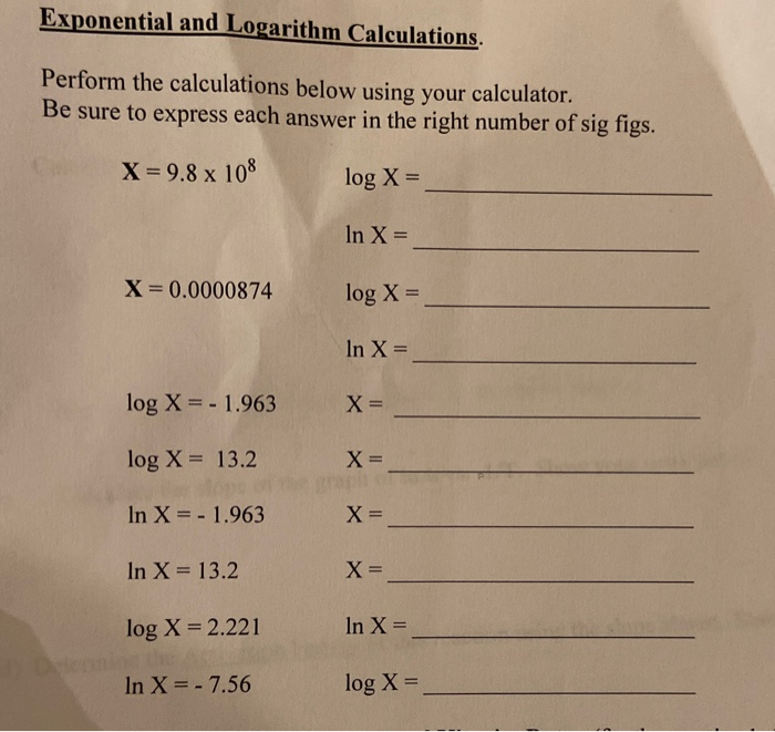 Solved Exponential and Logarithm Calculations. Perform the | Chegg.com