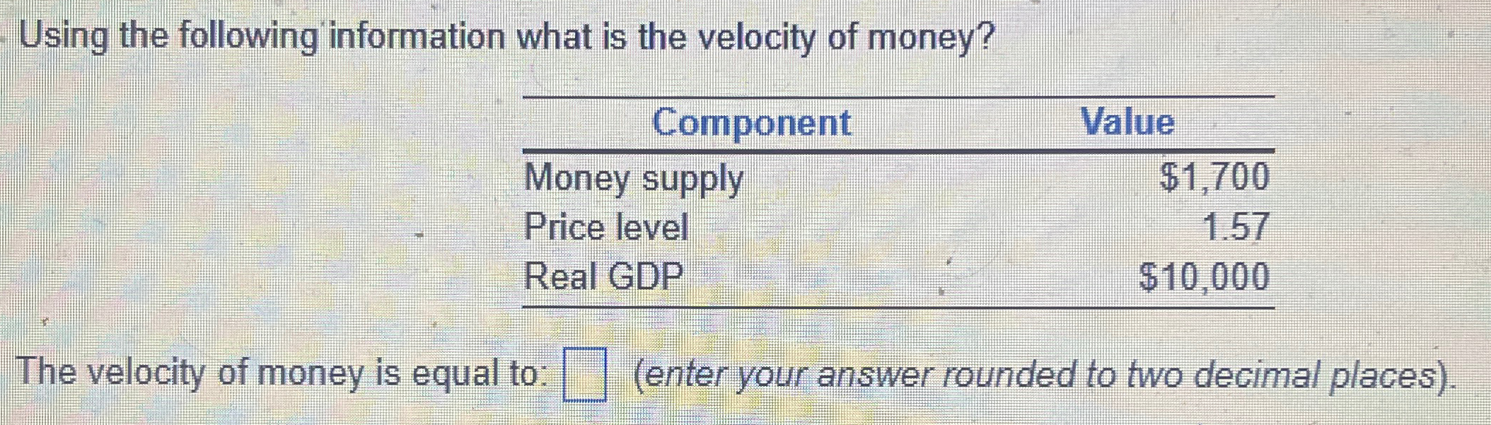 Solved Using the following information what is the velocity | Chegg.com