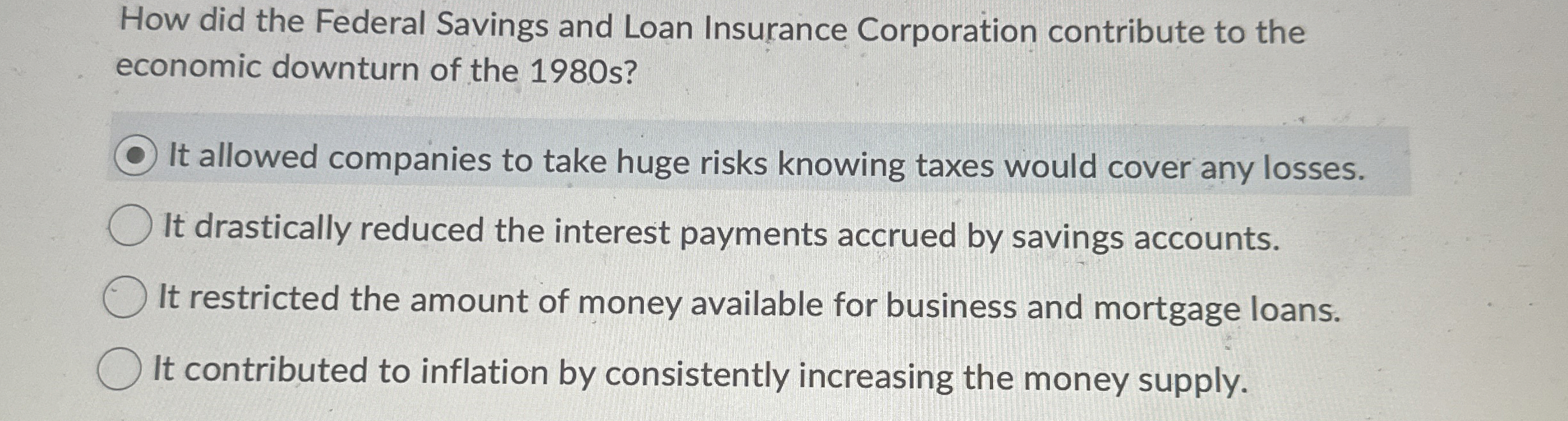 Solved How did the Federal Savings and Loan Insurance | Chegg.com