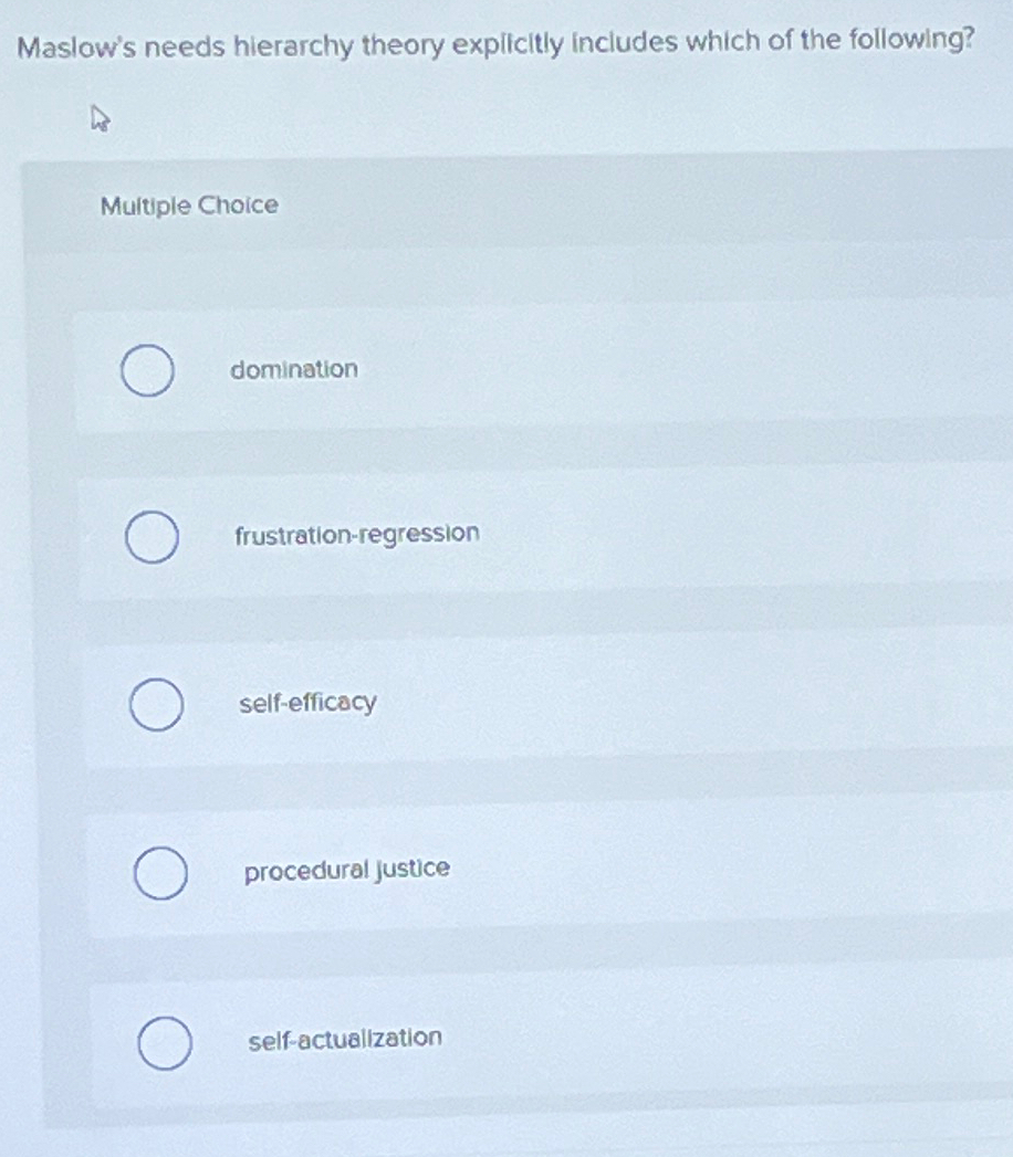 Solved Maslow's needs hierarchy theory expilicitly includes | Chegg.com