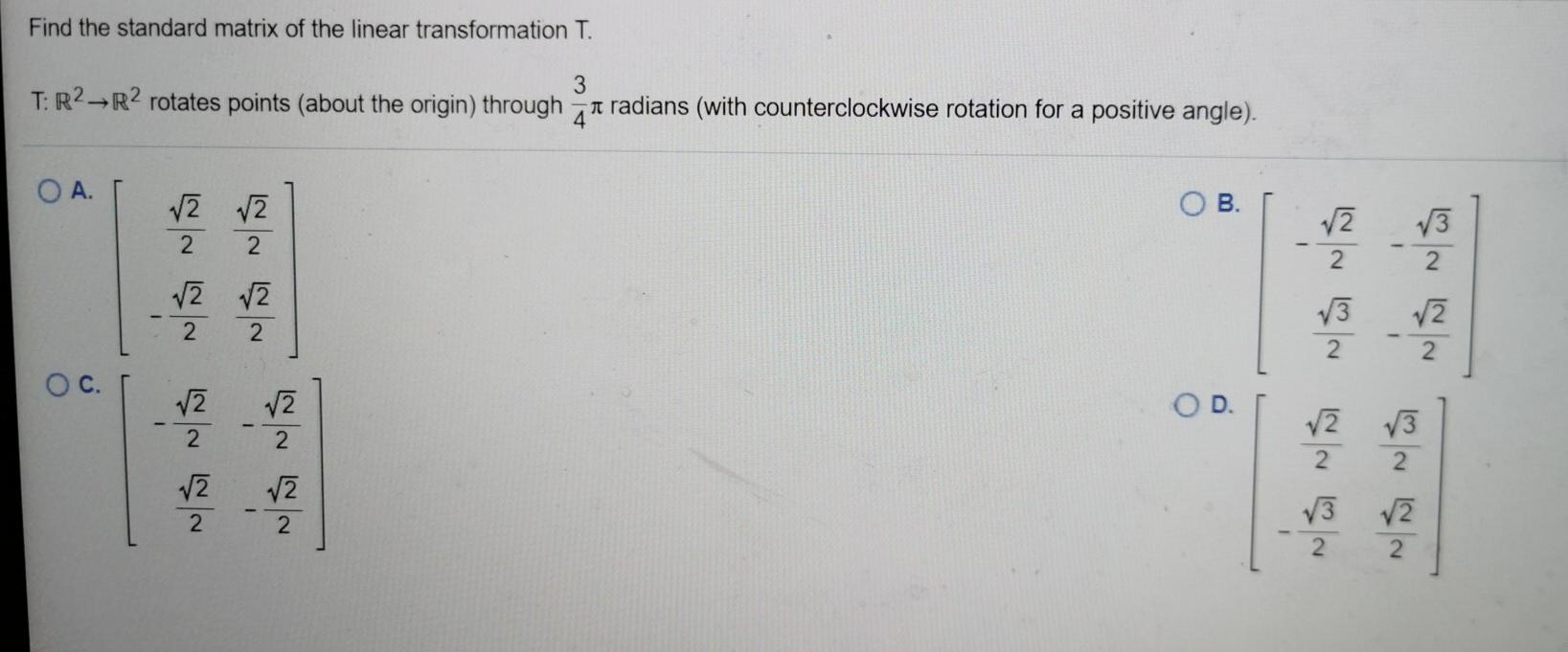 Solved Find the standard matrix of the linear transformation | Chegg.com